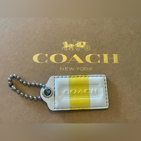 Coach | Accessories | Coach White Yellow Color Block Leather Hang Tag ...